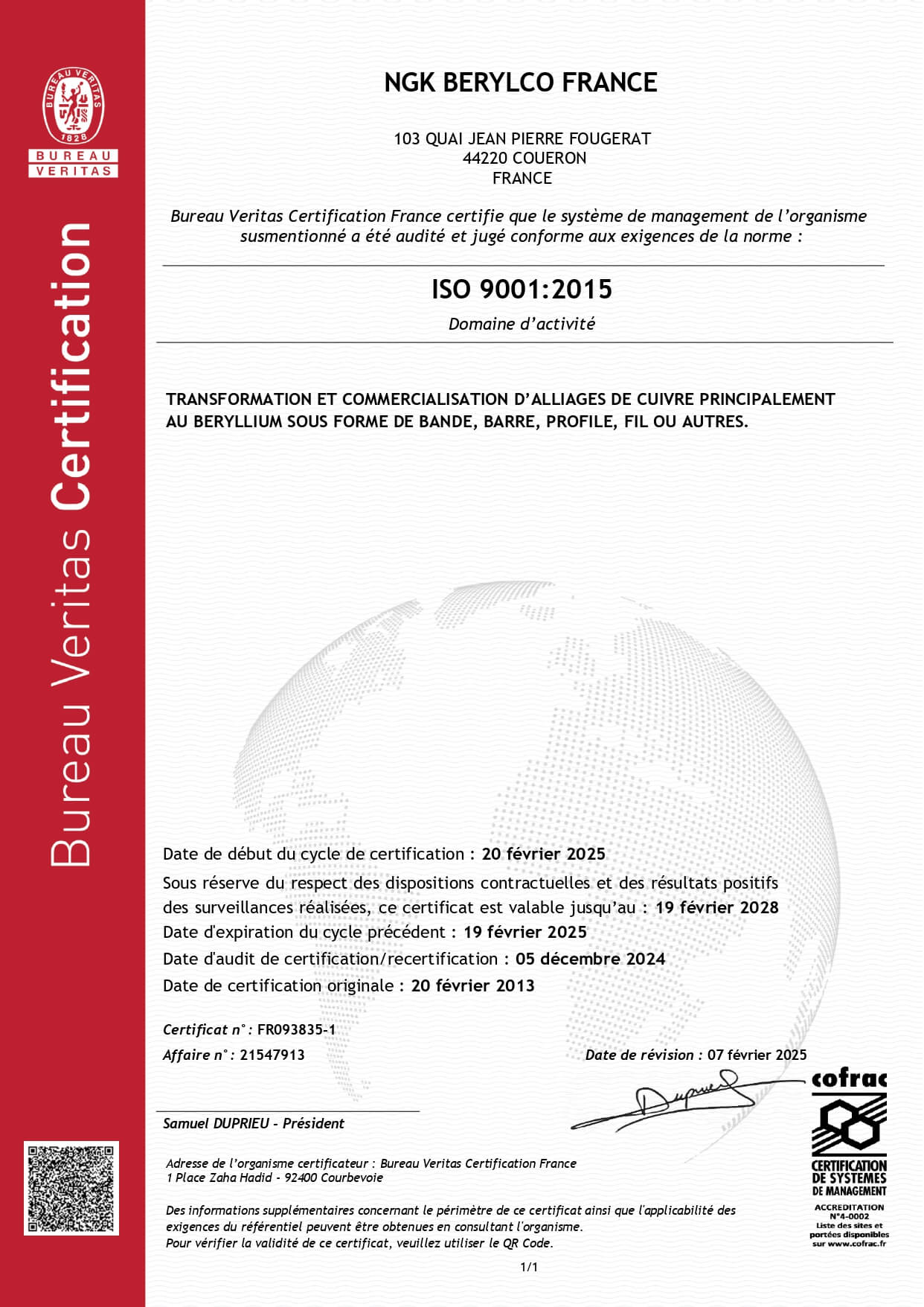 Quality and Safety Certifications | NGK Berylco